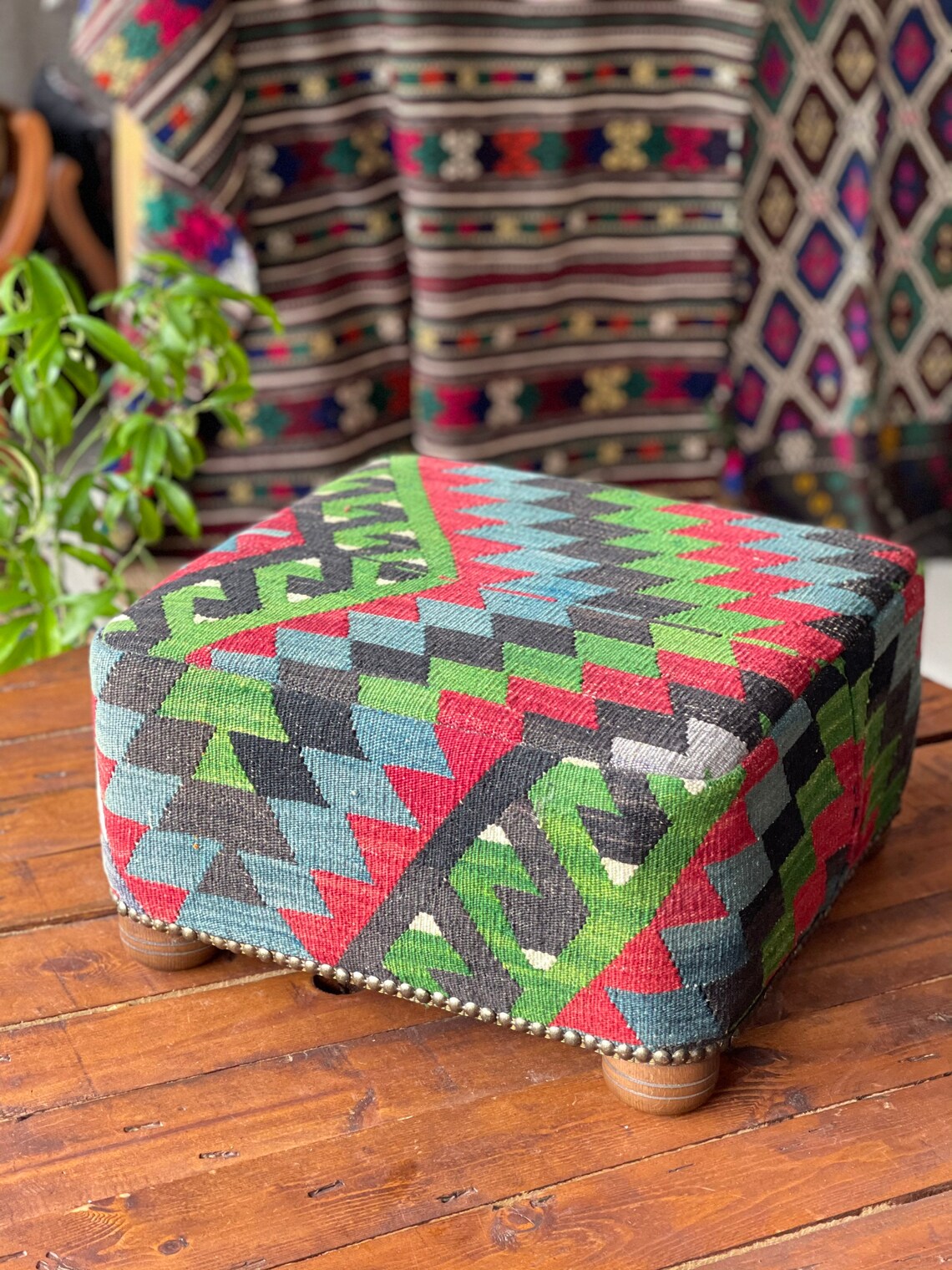 Vintage Kilim Ottoman Stool, Square Foot Rest, Ottoman Table - Etsy