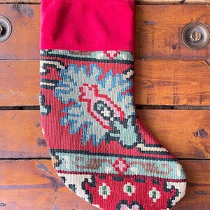 Calcetín navideño Kilim vintage, puño de chenilla, adorno hecho a mano ...