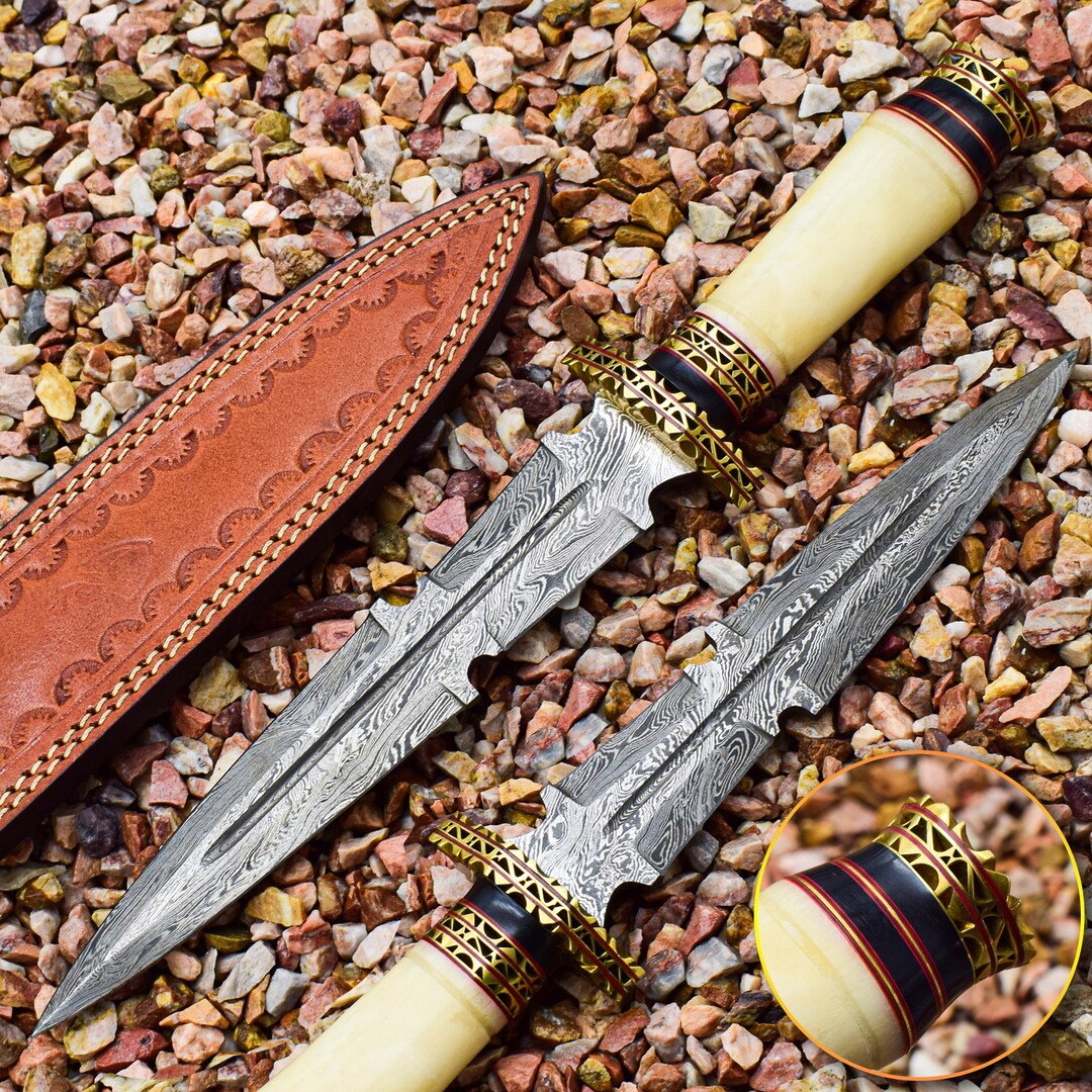 STAGHORN USA Hand Forged Damascus Steel 13 Inch Dagger Camel Bone ...