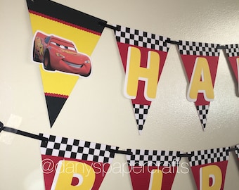 Cars Birthday Banner, Lightening Mcqueen Birthday, Disney Cars Birthday ...