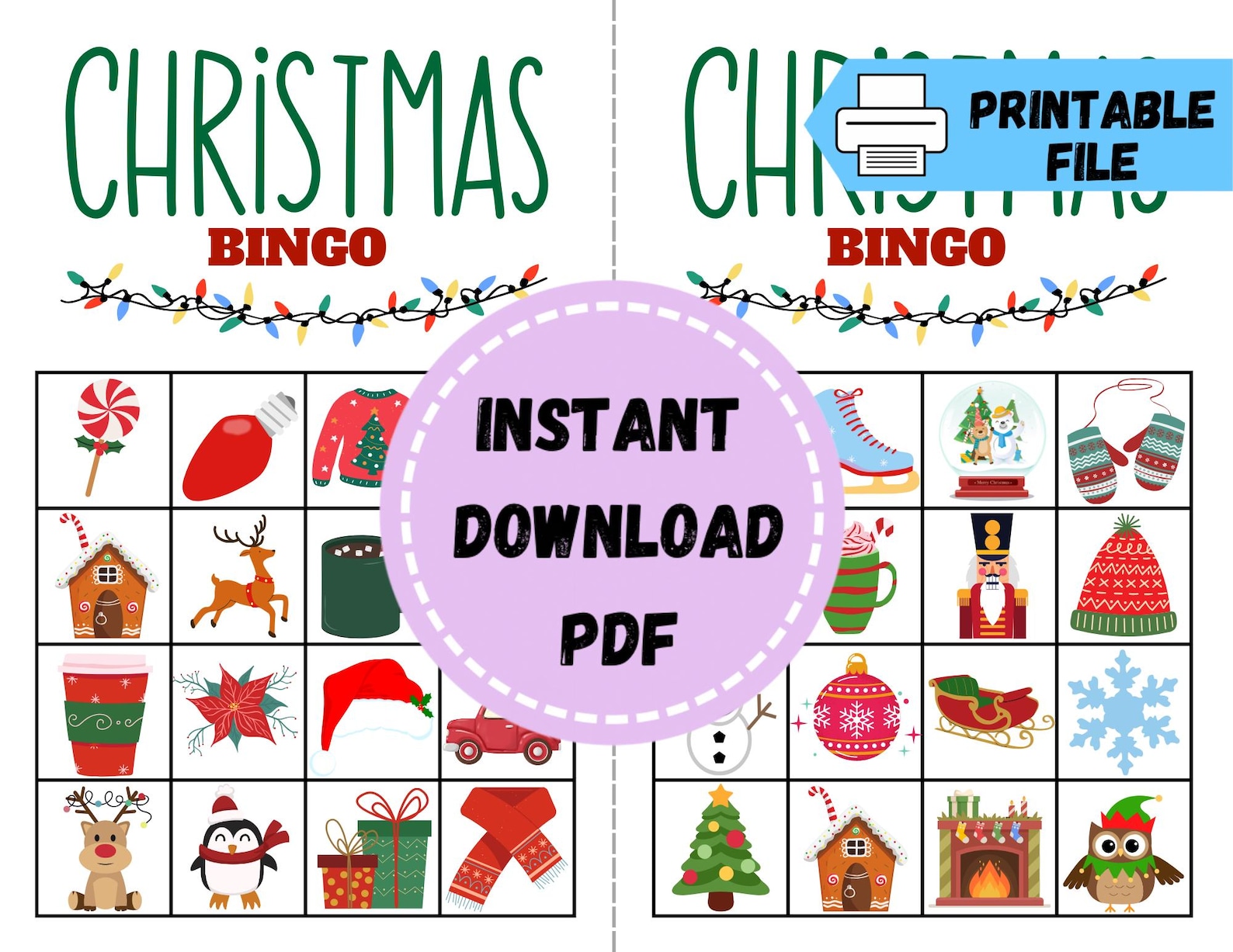 Printable Christmas Theme Bingo Card Game - Etsy