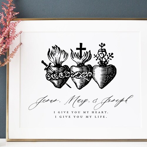 Ornate Holy Family Three Hearts Printable Wall Art Catholic - Etsy