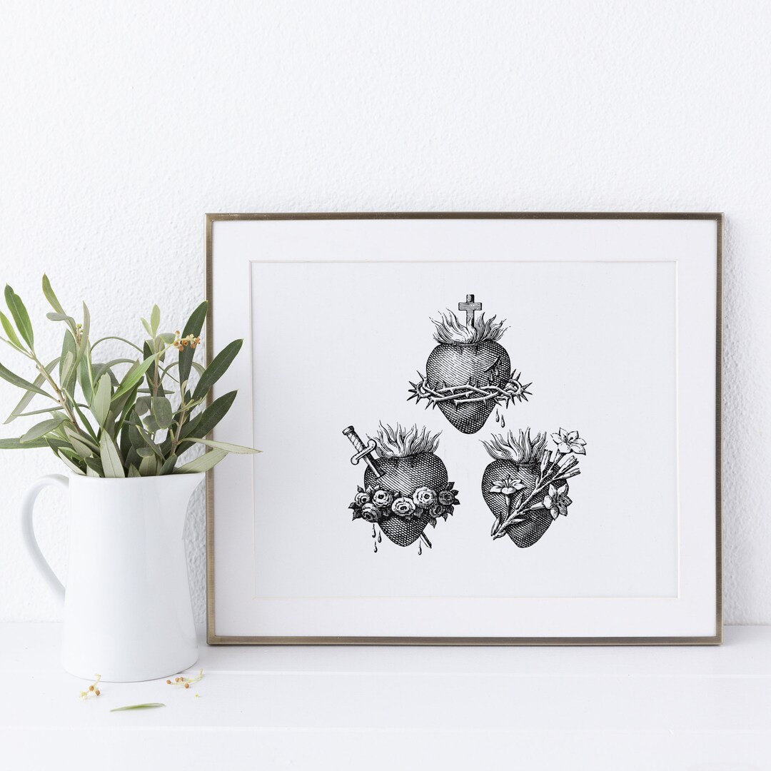 Ornate Holy Family Three Hearts Printable Wall Art - Catholic Farmhouse ...