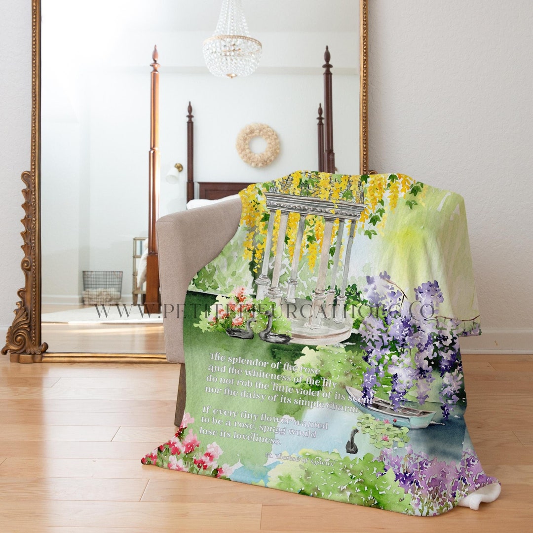 Loveliness of Spring Catholic Watercolor Throw Blanket - St. Therese of ...