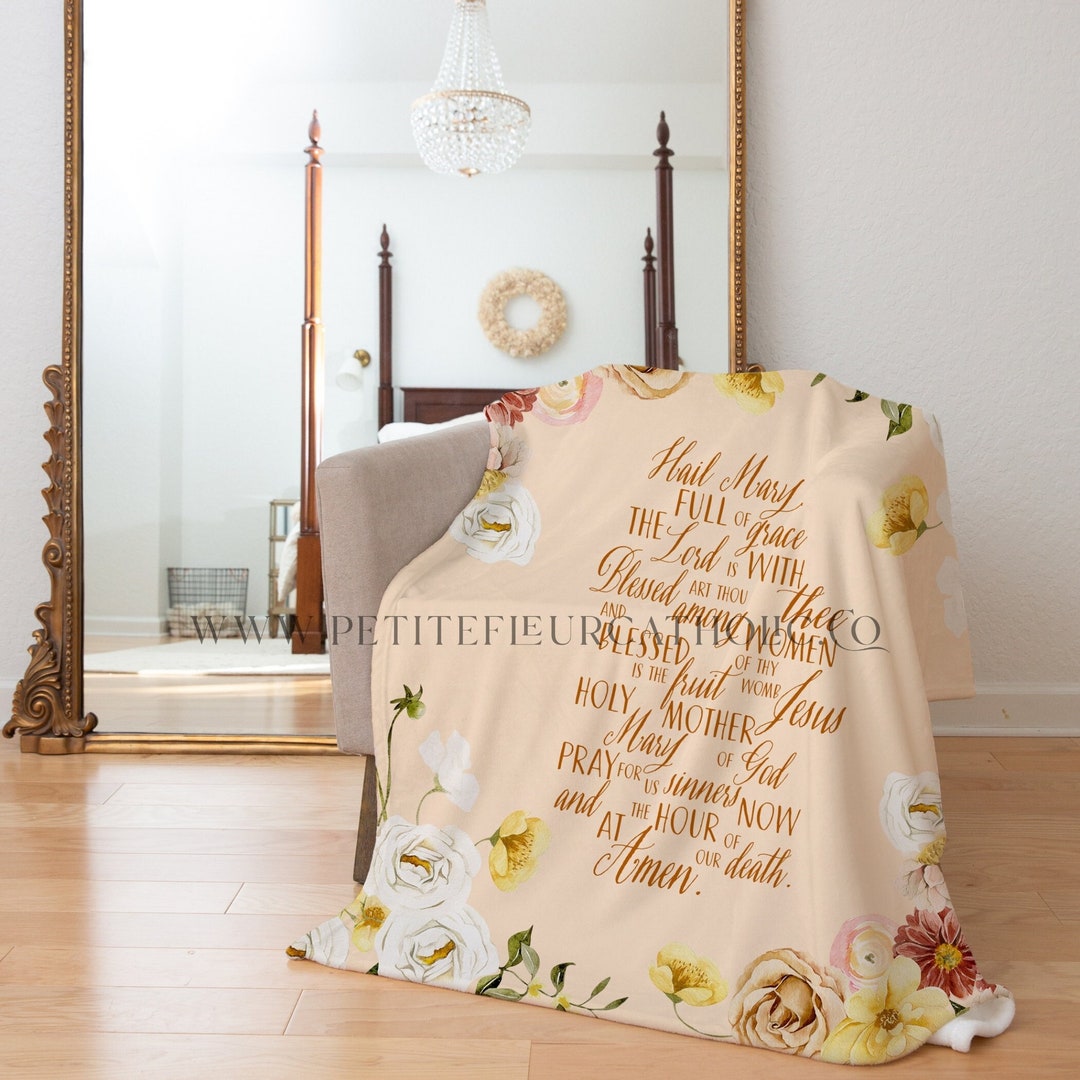 Hail Mary Prayer Floral Women's Throw Blanket Catholic Farmhouse ...