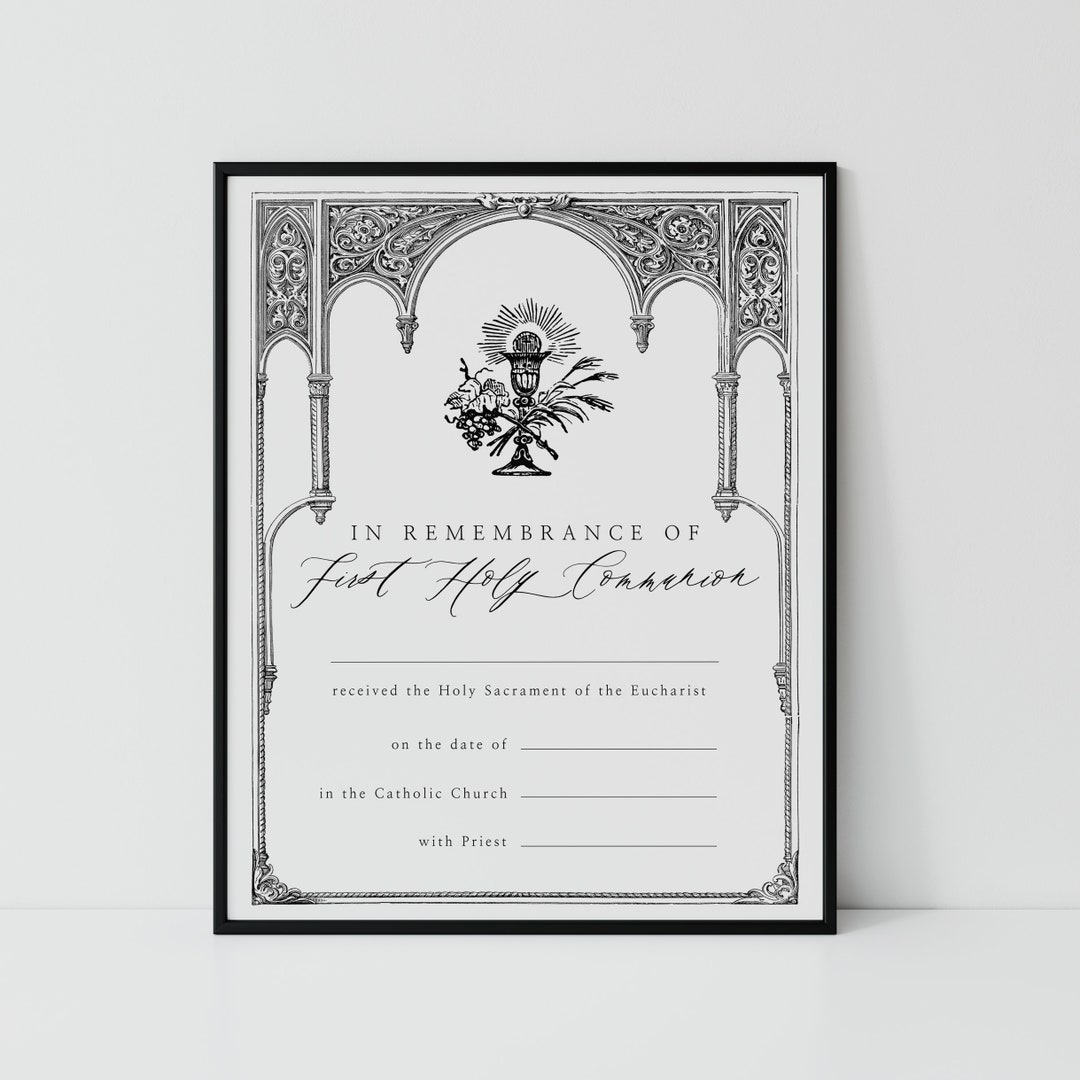 First Holy Communion Printable Certificate - Catholic Sacrament ...