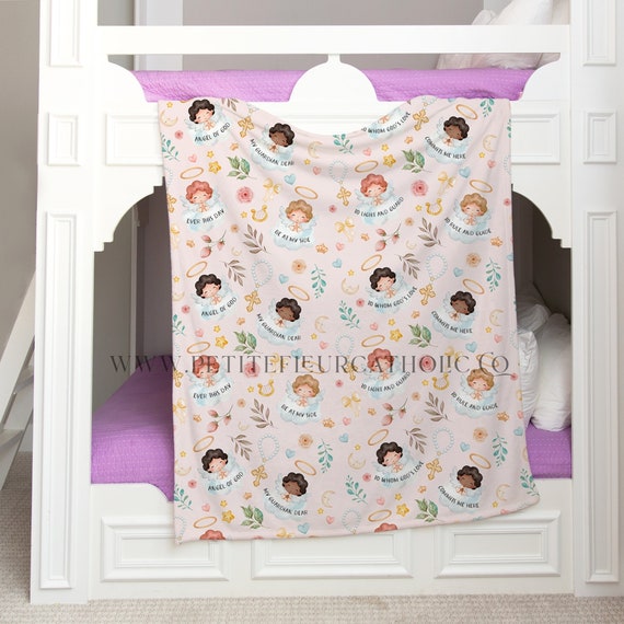 Girl's Angel of God Prayer Pink Throw Blanket Catholic - Etsy