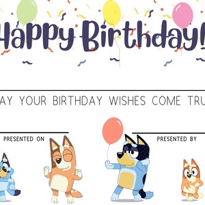 Birthday Certificates- Bluey - Etsy
