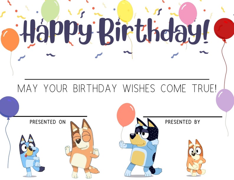 Birthday Certificates- Bluey - Etsy