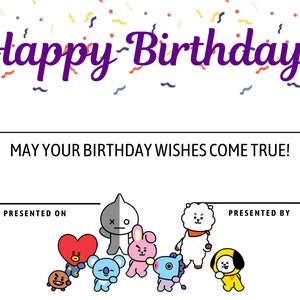 Birthday Certificates- BT21 - Etsy
