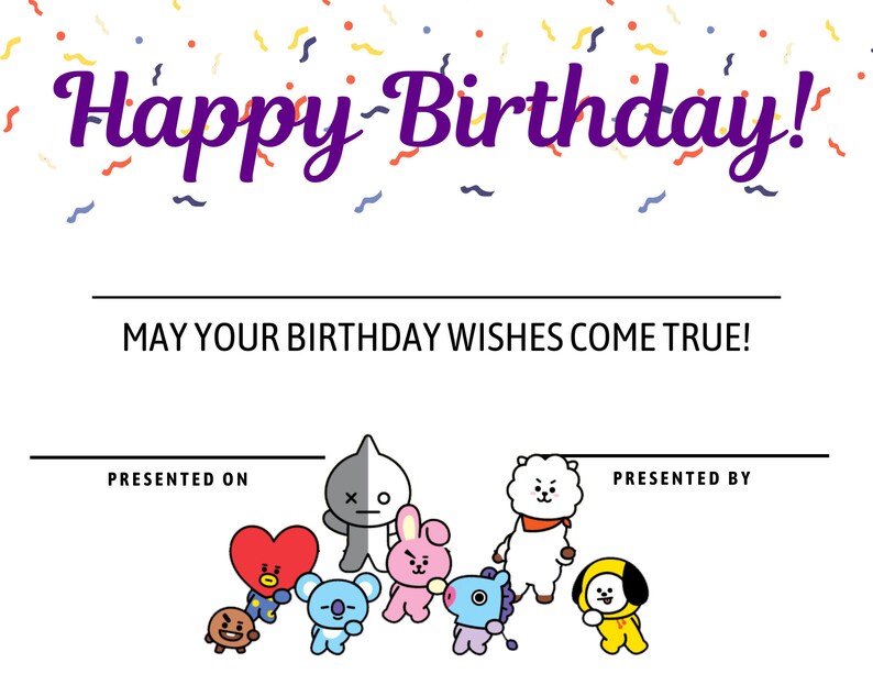 Birthday Certificates- BT21 - Etsy