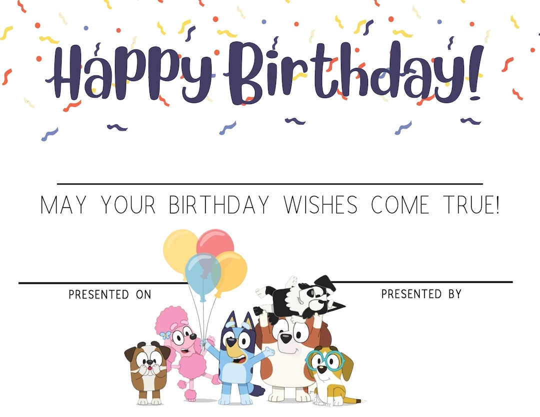 Birthday Certificates- Bluey - Etsy