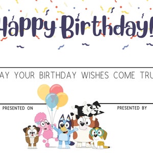 Birthday Certificates- Bluey - Etsy