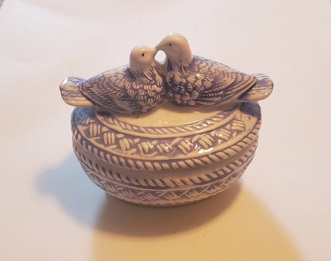 Vintage Ceramic Blue and White Birds Trinket Dish - Etsy
