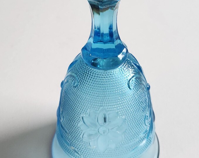 Vintage Turquoise Aqua Blue Glass Bell, Etched Floral Design - Etsy