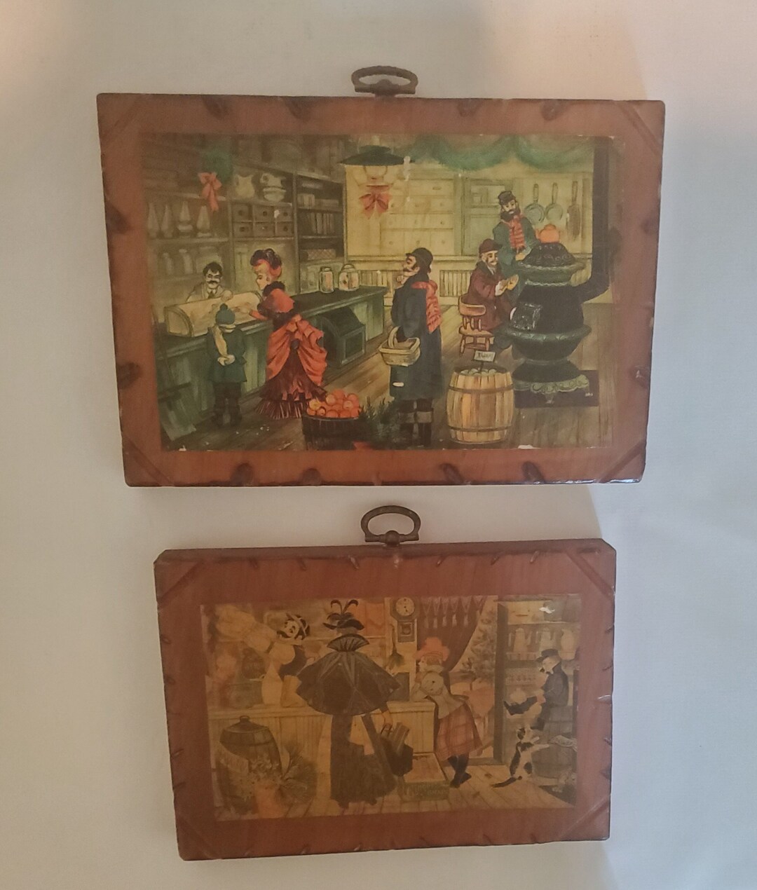 Vintage Decoupage Wood Wall Plaques, Shop Scenes, Set of 2 - Etsy
