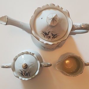 Vintage Lefton China Tea Set, White With Golden Wheat Pattern - Teapot ...