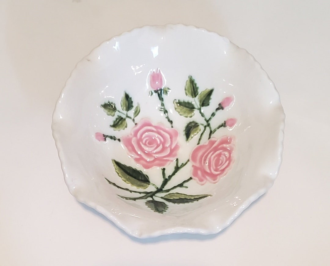 Handmade Vintage White Ceramic Bowl, Pink Roses Design - Etsy