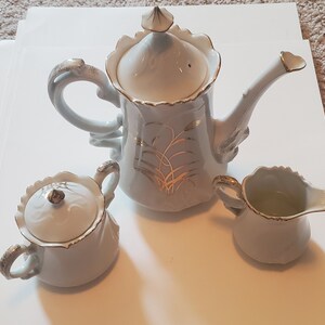 Vintage Lefton China Tea Set, White With Golden Wheat Pattern - Teapot ...