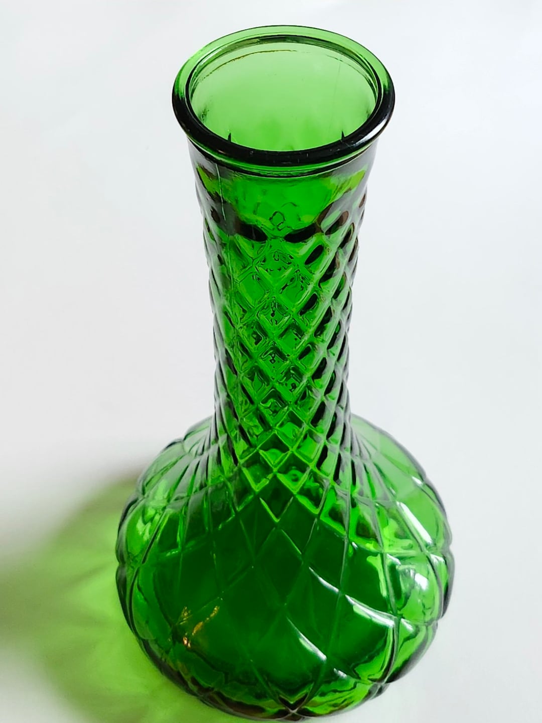 Vintage Green Glass Vase - Etsy