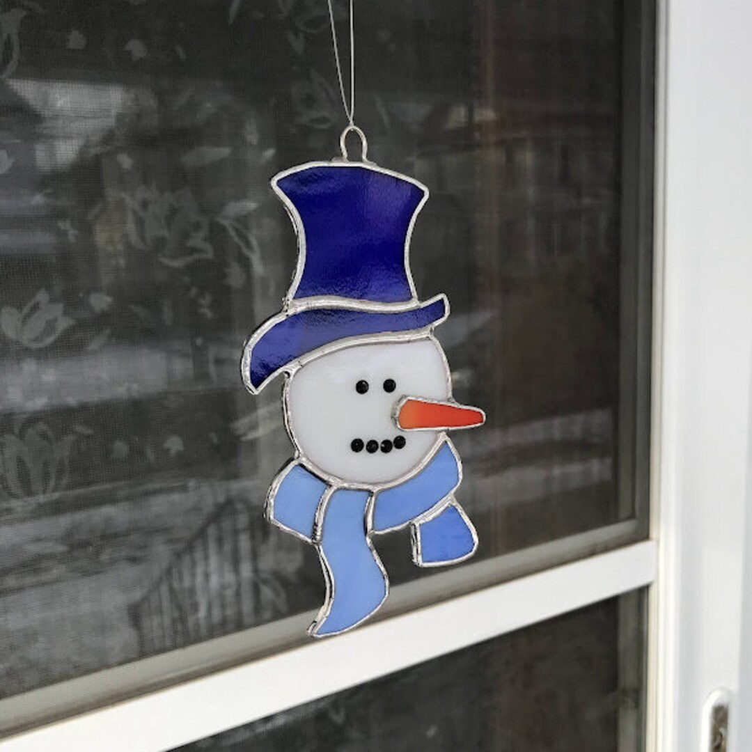 Stained Glass Cute Snowman Christmas / Holiday Decoration Suncatcher ...
