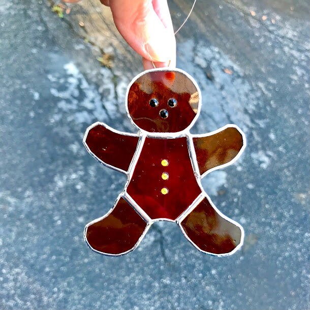 Stained Glass Gingerbread Man in Red Outfit Suncatcher / Christmas ...