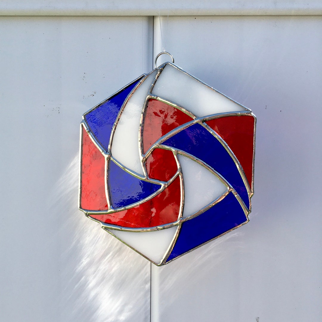 Stained Glass Pinwheel Red, White & Blue Suncatcher / Window Decoration ...