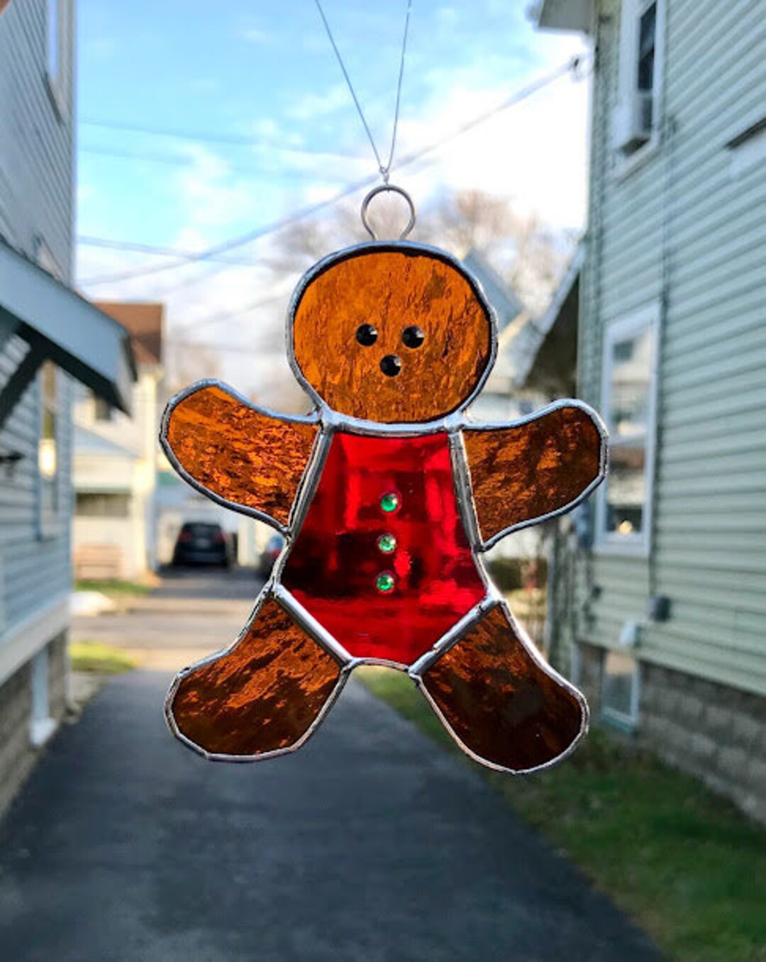 Stained Glass Gingerbread Man in Red Outfit - Suncatcher / Christmas ...
