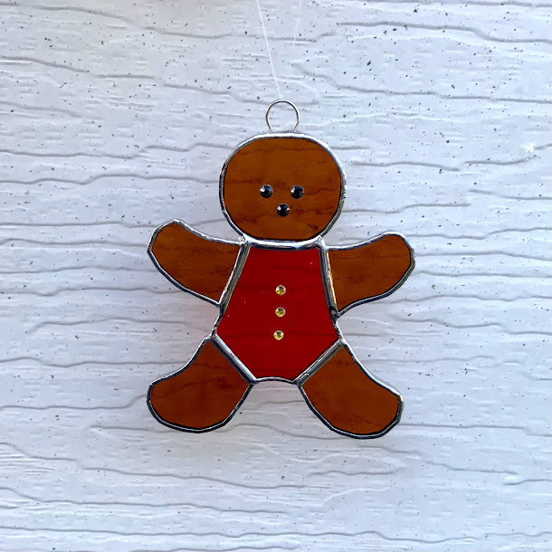 Stained Glass Gingerbread Man in Red Outfit Suncatcher / Christmas ...