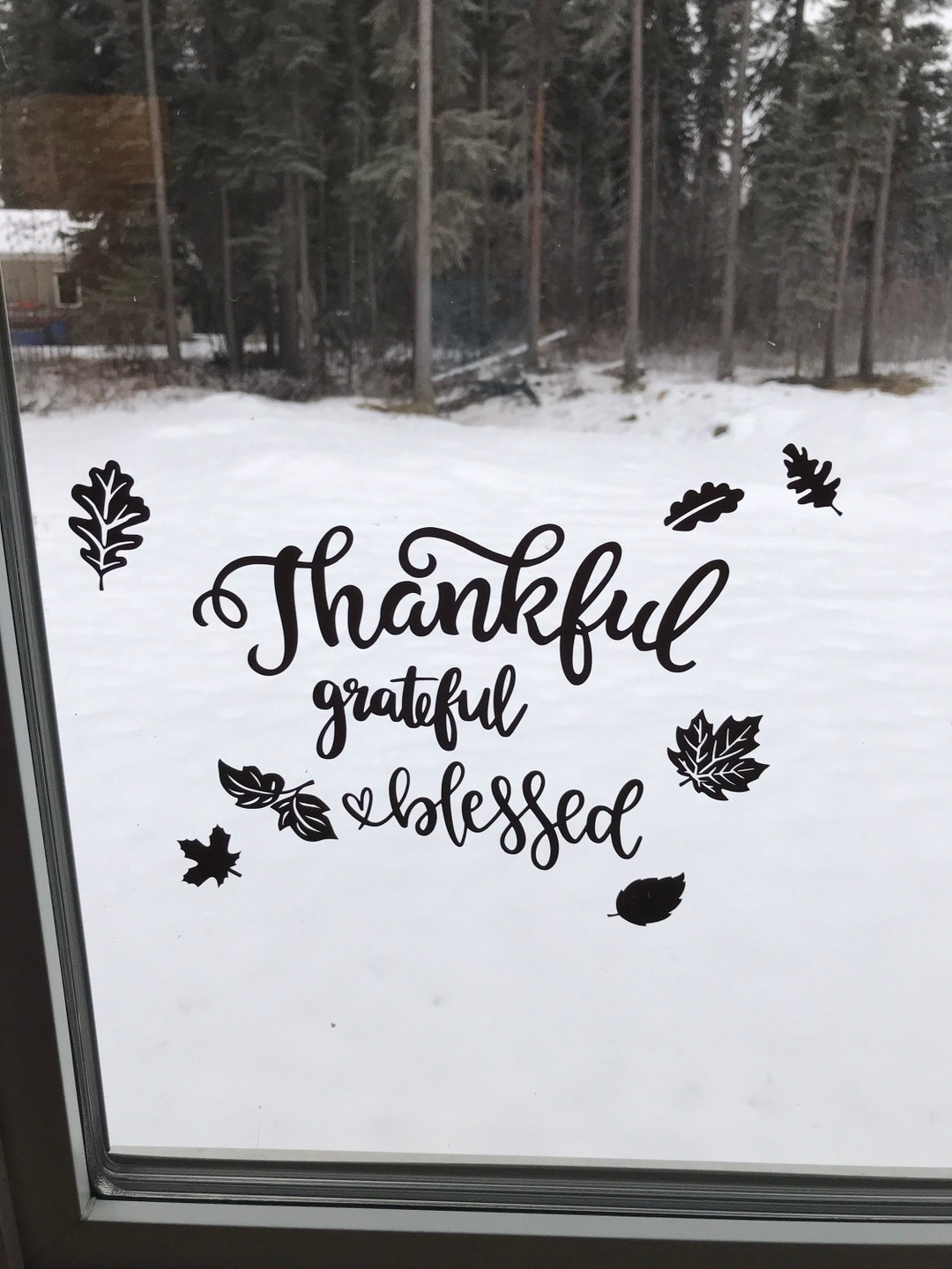 Thankful Grateful Blessed Leaves Window Vinyl Static Clings - Etsy