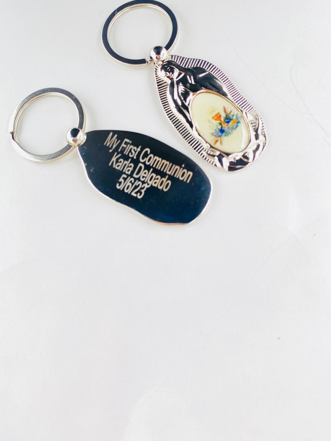 Personalized First Communion Keychain Favors: Virgen Mary, Cáliz (set ...