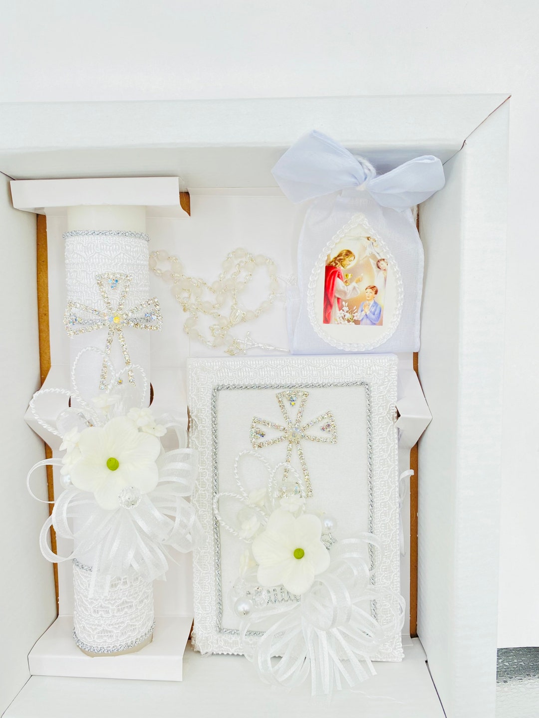 First Communion Candle Set: Rosary, Missal, Scapular - Etsy