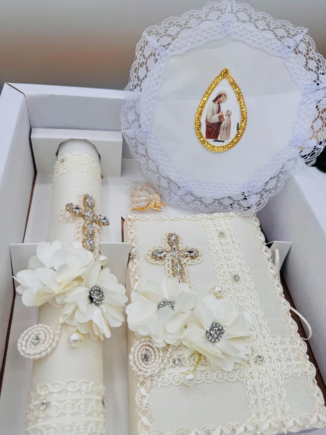 4pcs First Communion Candle Sets Boy/girls, English & Spanish Ivory Set ...