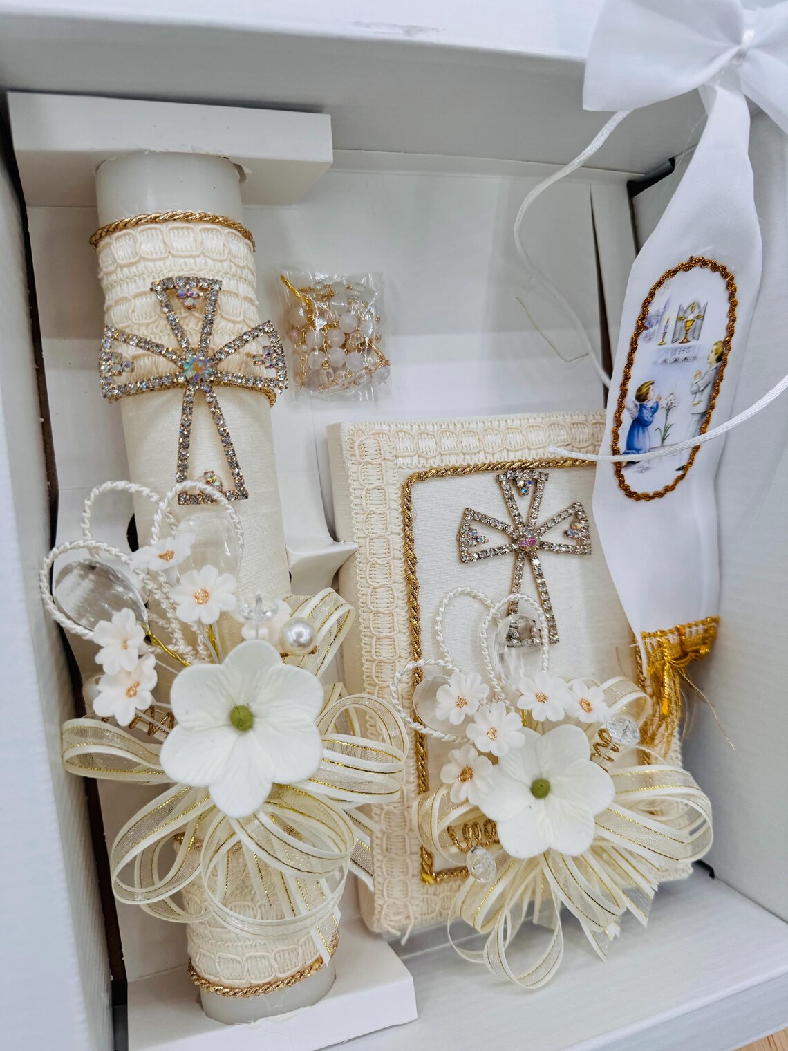 4pcs First Communion Candle Sets Boy/girls, English & Spanish Ivory Set ...