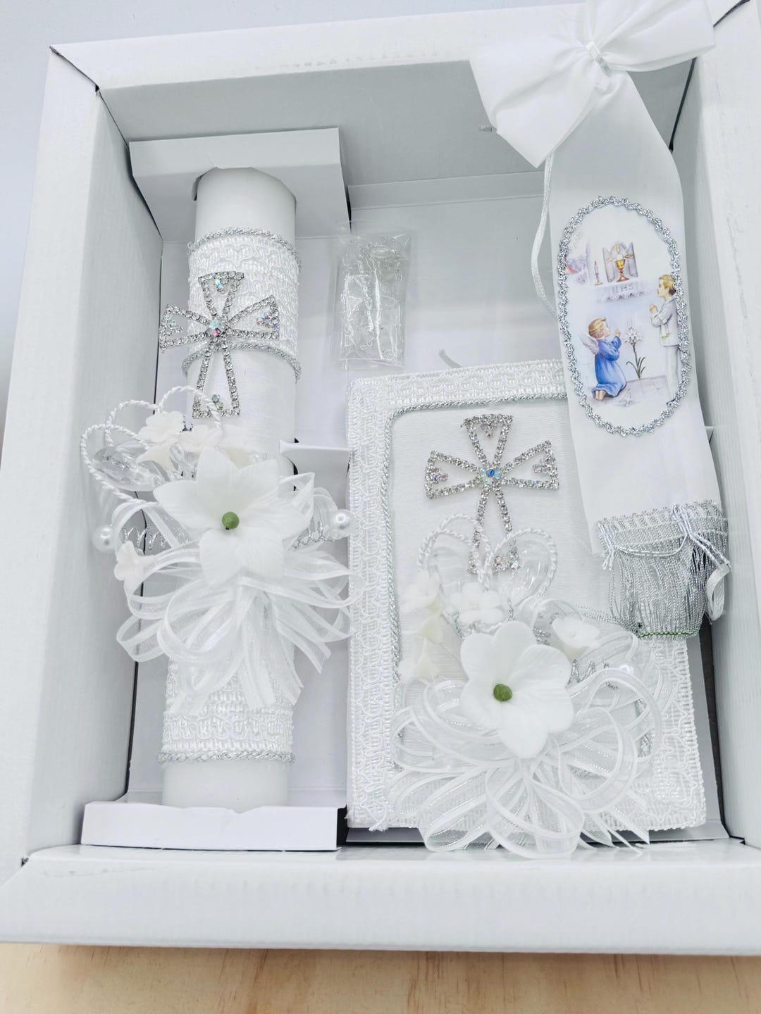 4pcs First Communion Candle Sets Boy/girls, English & Spanish White Set ...