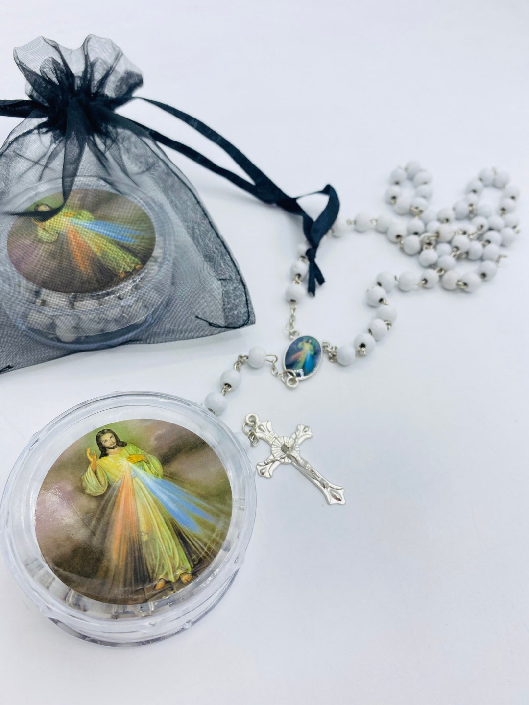 Funeral Rosary Favors: Divine Mercy Recuerdos With Organza Bags (24pcs ...