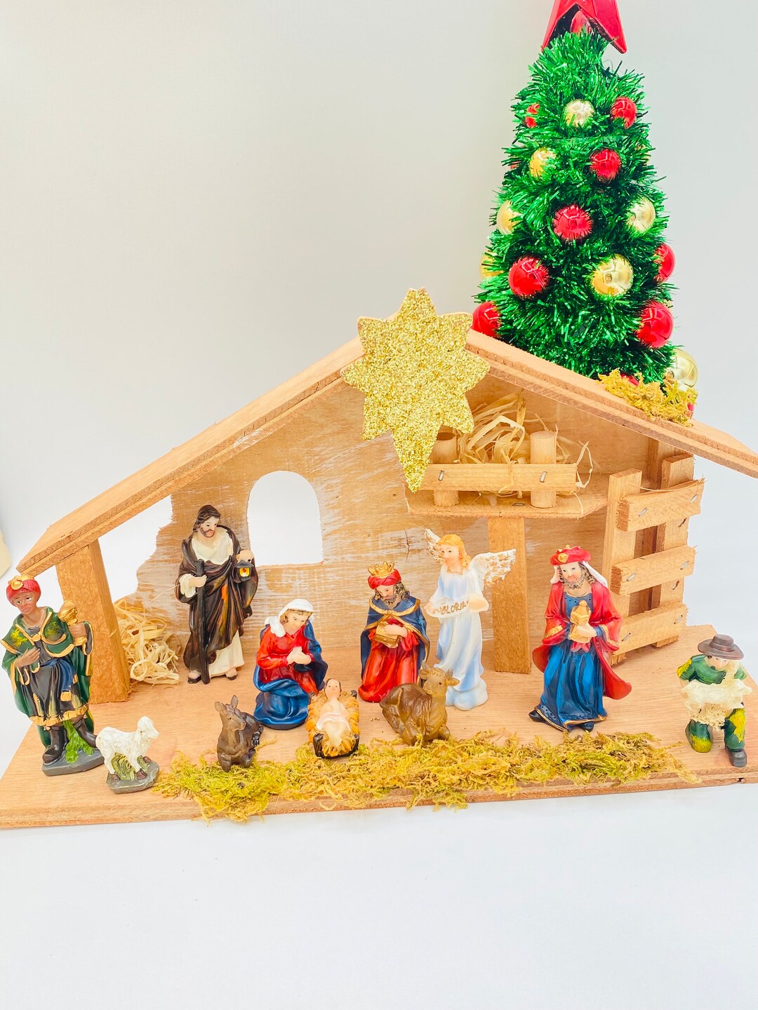 12pcs Christmas Resin Nativity Scene Set Manger Ornament Resin Holy ...