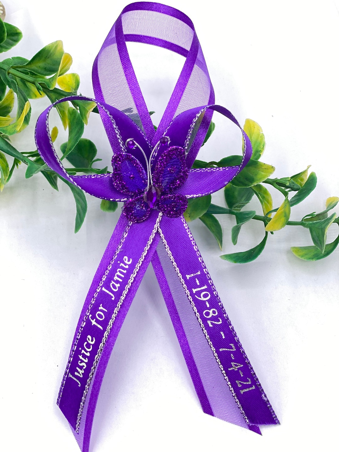 Personalized Funeral Ribbons: Double Ribbon With Pin, Memorial Favors ...