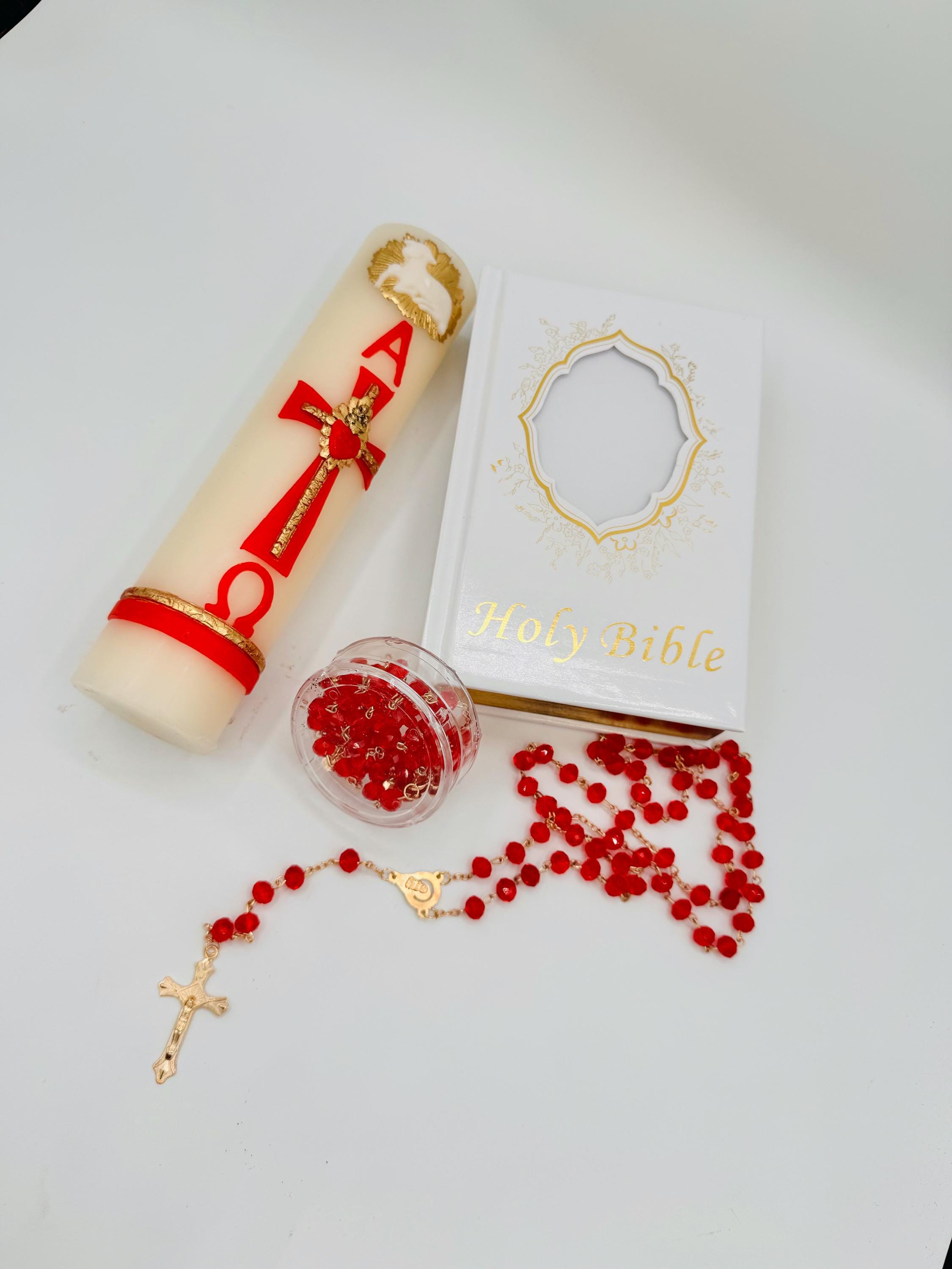 Red Confirmation Candle Set: Bible, Rosary, Prayer Book (english ...