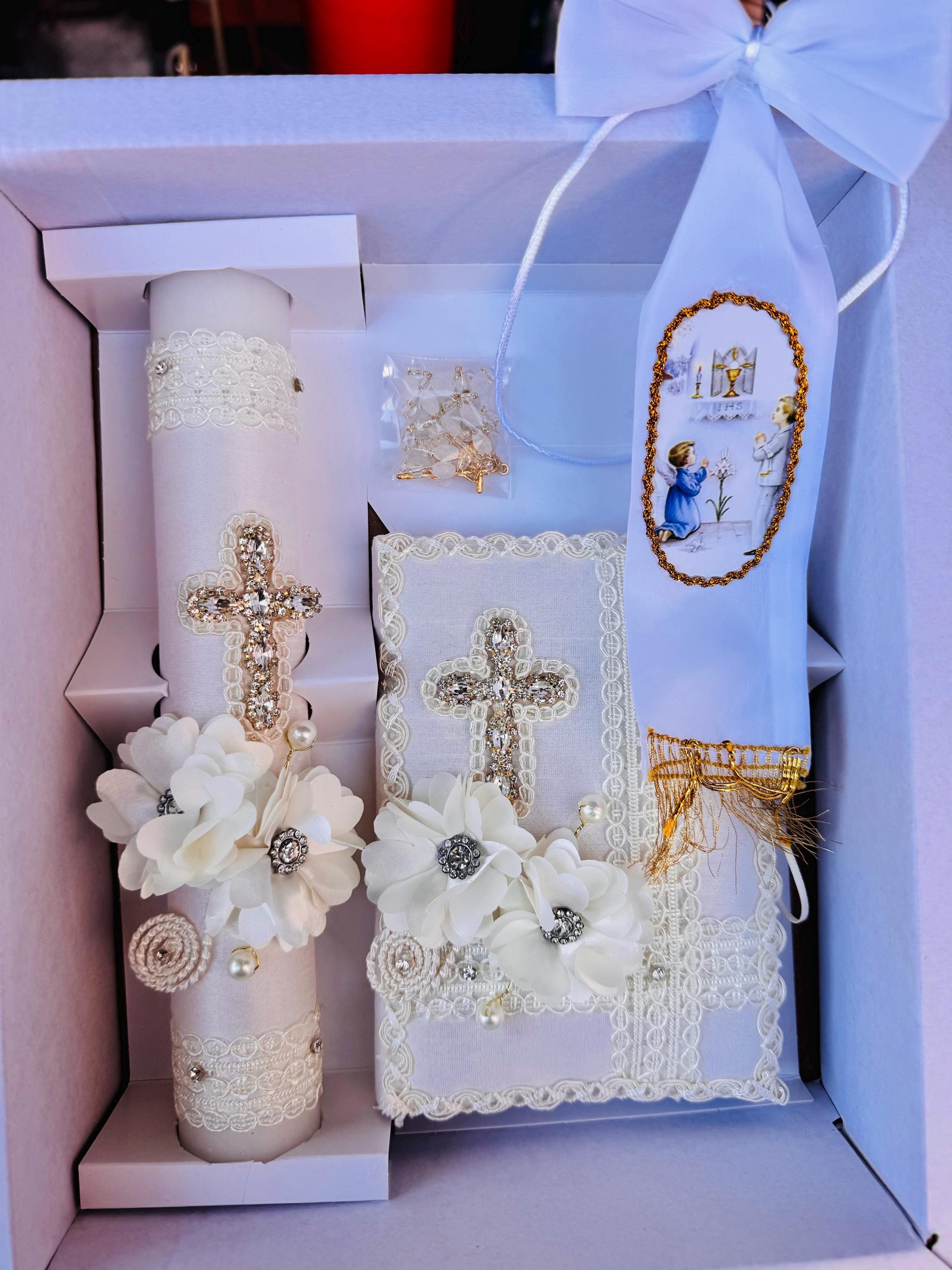 4pcs First Communion Candle Sets Boy/girls, English & Spanish Ivory Set ...