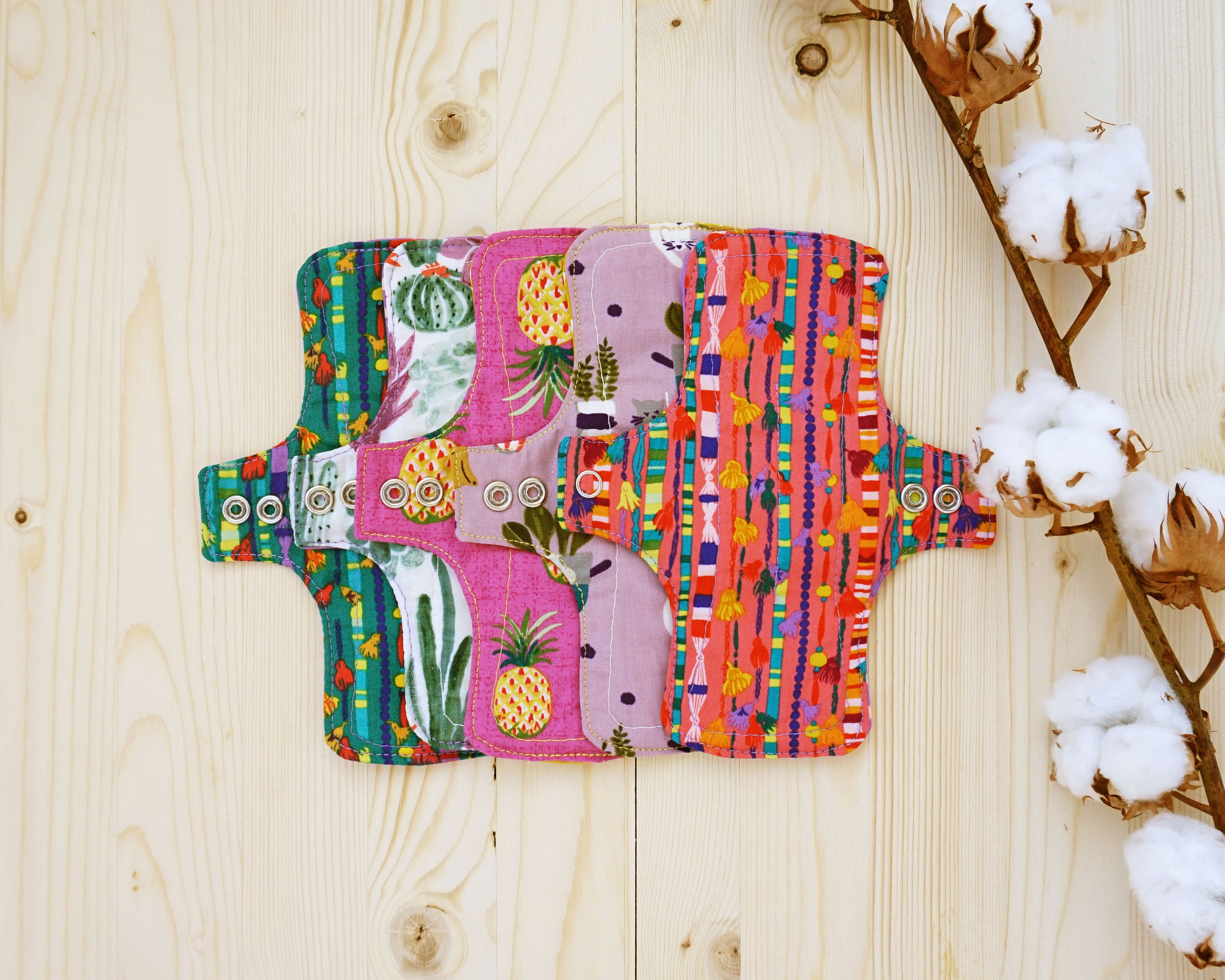 Set of 5 Panty Liners, 8'' Organic Cotton Reusable Cloth Panty Liners ...