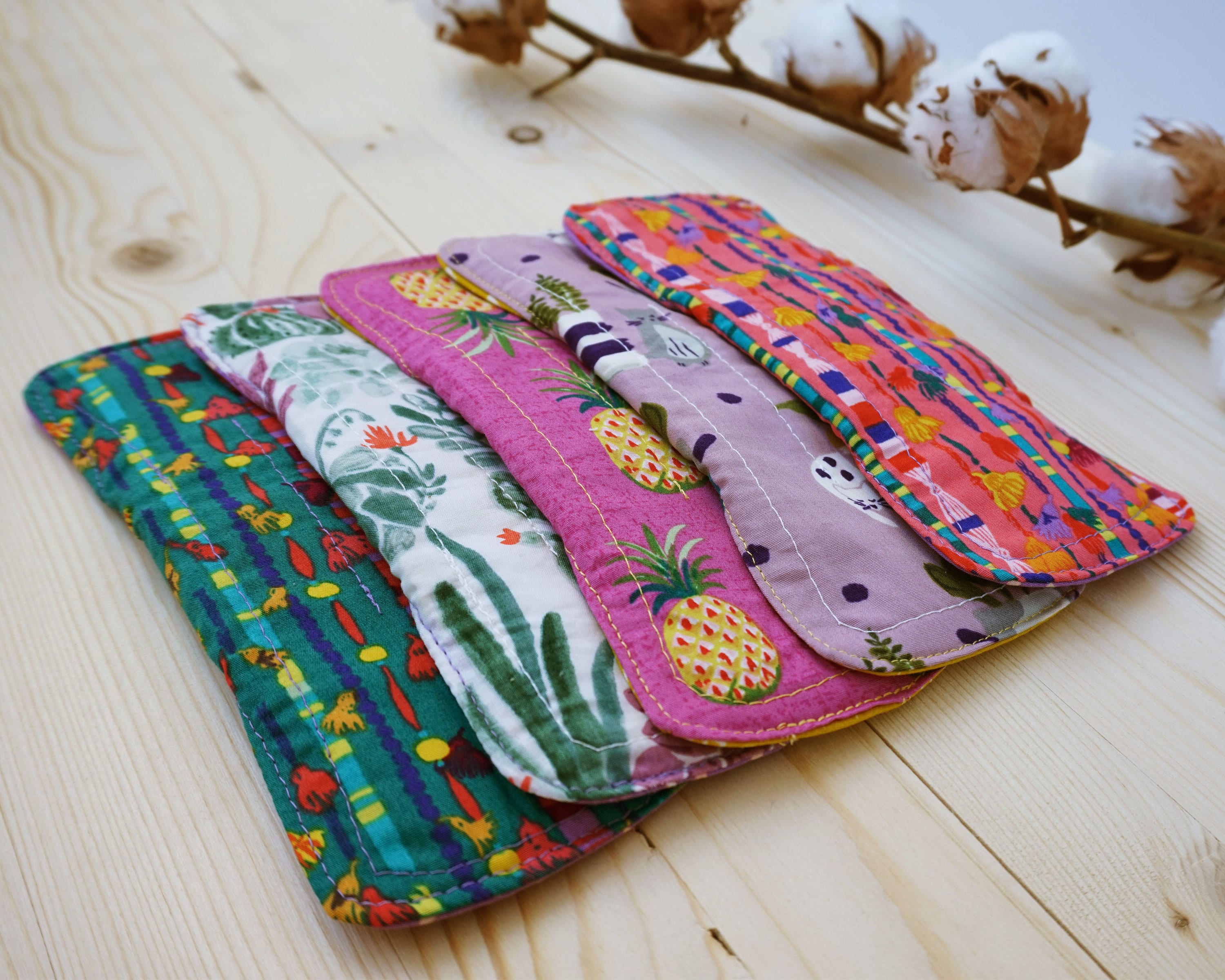 Set of 5 Panty Liners, 8'' Organic Cotton Reusable Cloth Panty Liners ...