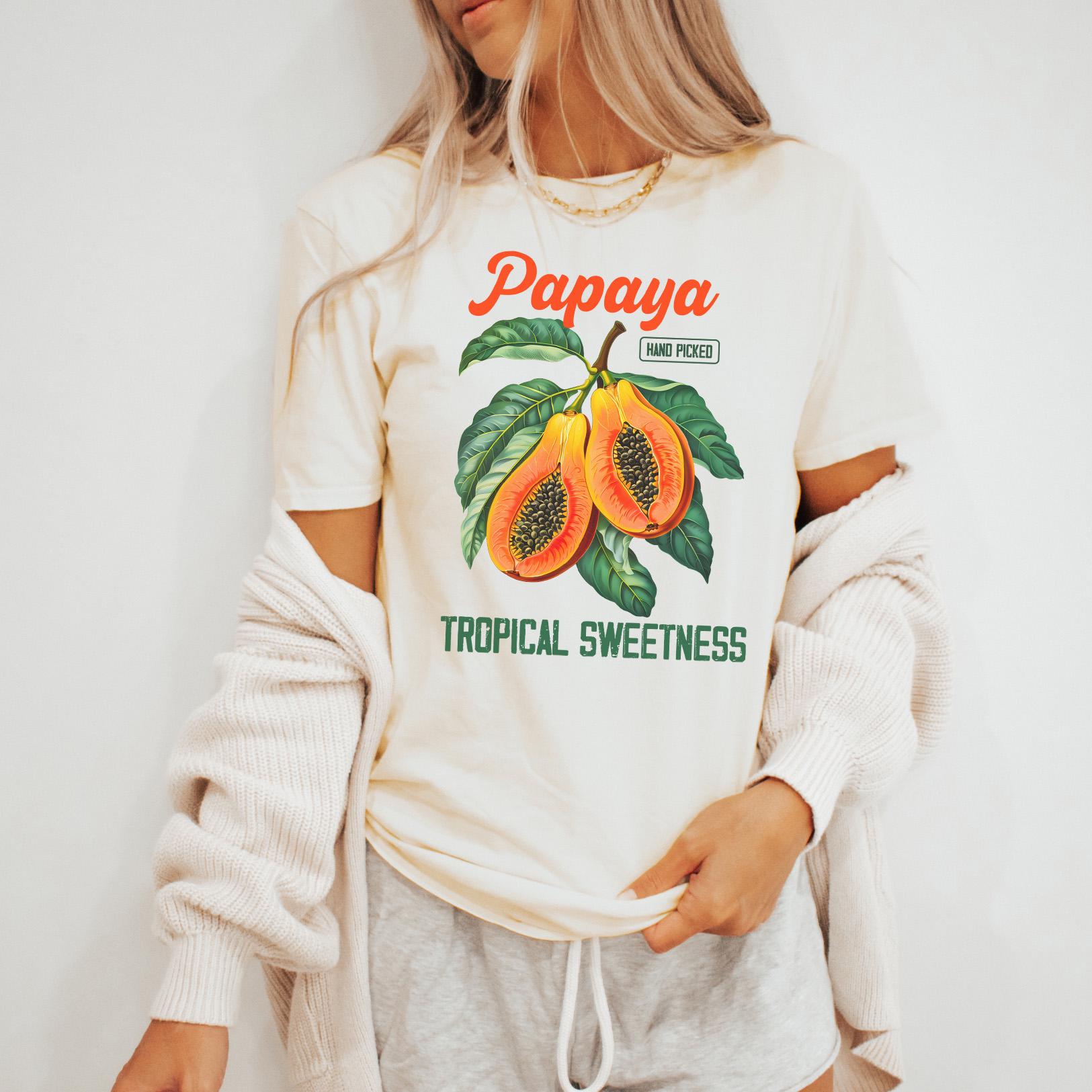 Papaya Hand Picked Tropical Sweetness Tshirt Natural Beige Color Cotton ...