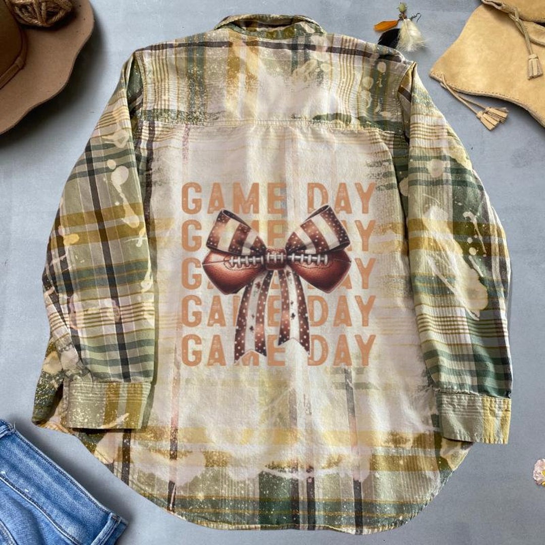 Game Day Flannel Shirt, Football Fan Gift, Retro Bleached Flannel ...