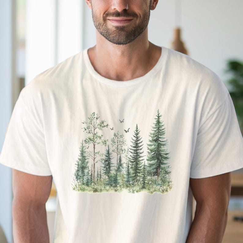 Forest Tree Line Sketch Nature Tshirt Outdoorsy Tee Woodland Clothing ...