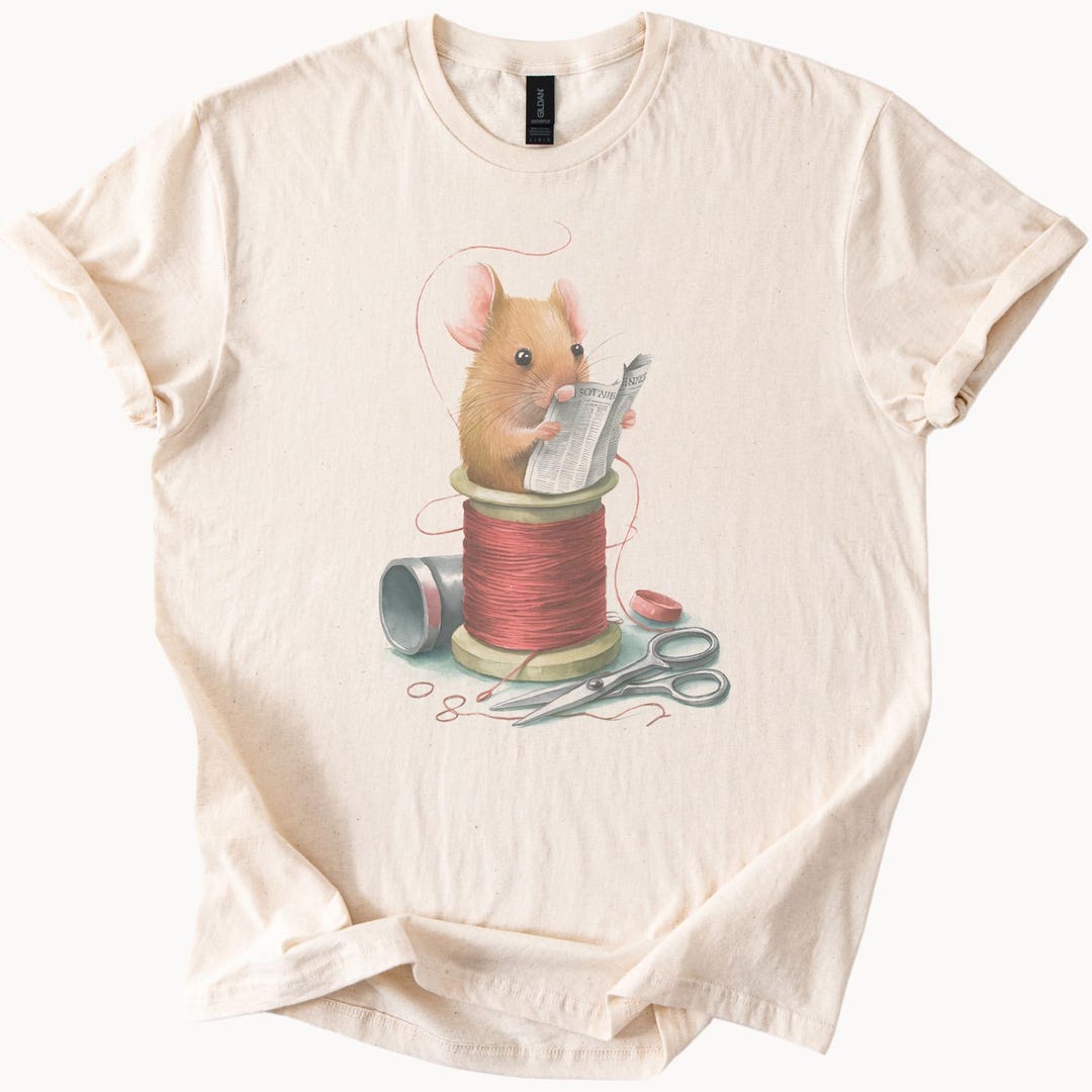 Cute Mouse Sewing Theme Shirt Reading Mouse on Spool of Thread With ...