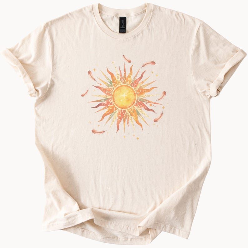 Boho Sun Graphic Tee Watercolor Sunburst T Shirt Celestial Womens Top ...