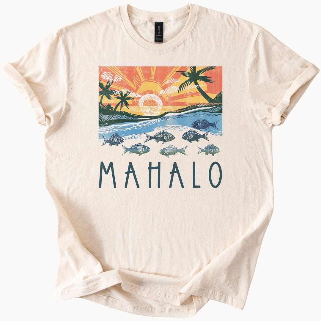 Tropical Sunset Fish Mahalo Tshirt Beach Ocean Palm Tree Tee Vacation ...