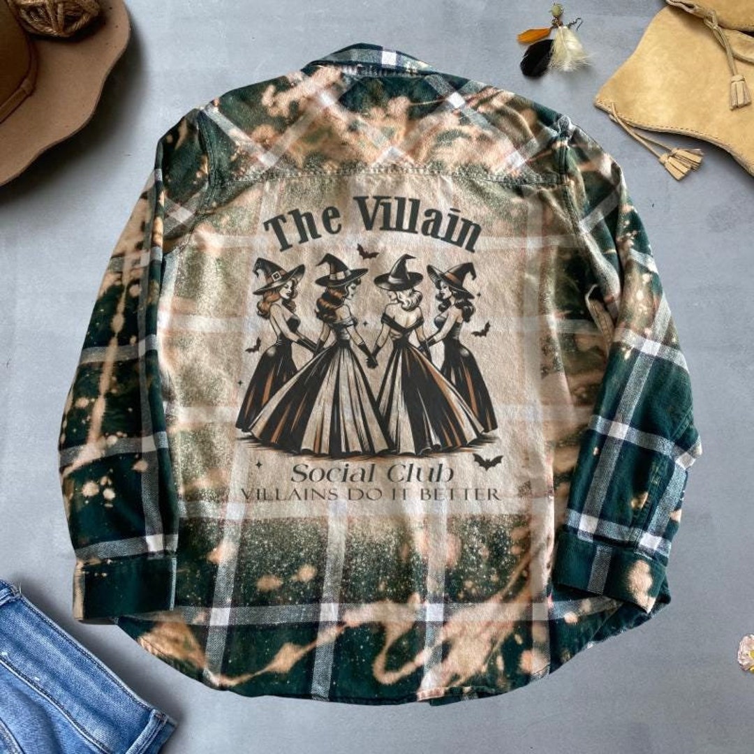 The Villain Social Club Shirt, Halloween Themed Witch Graphic Flannel ...
