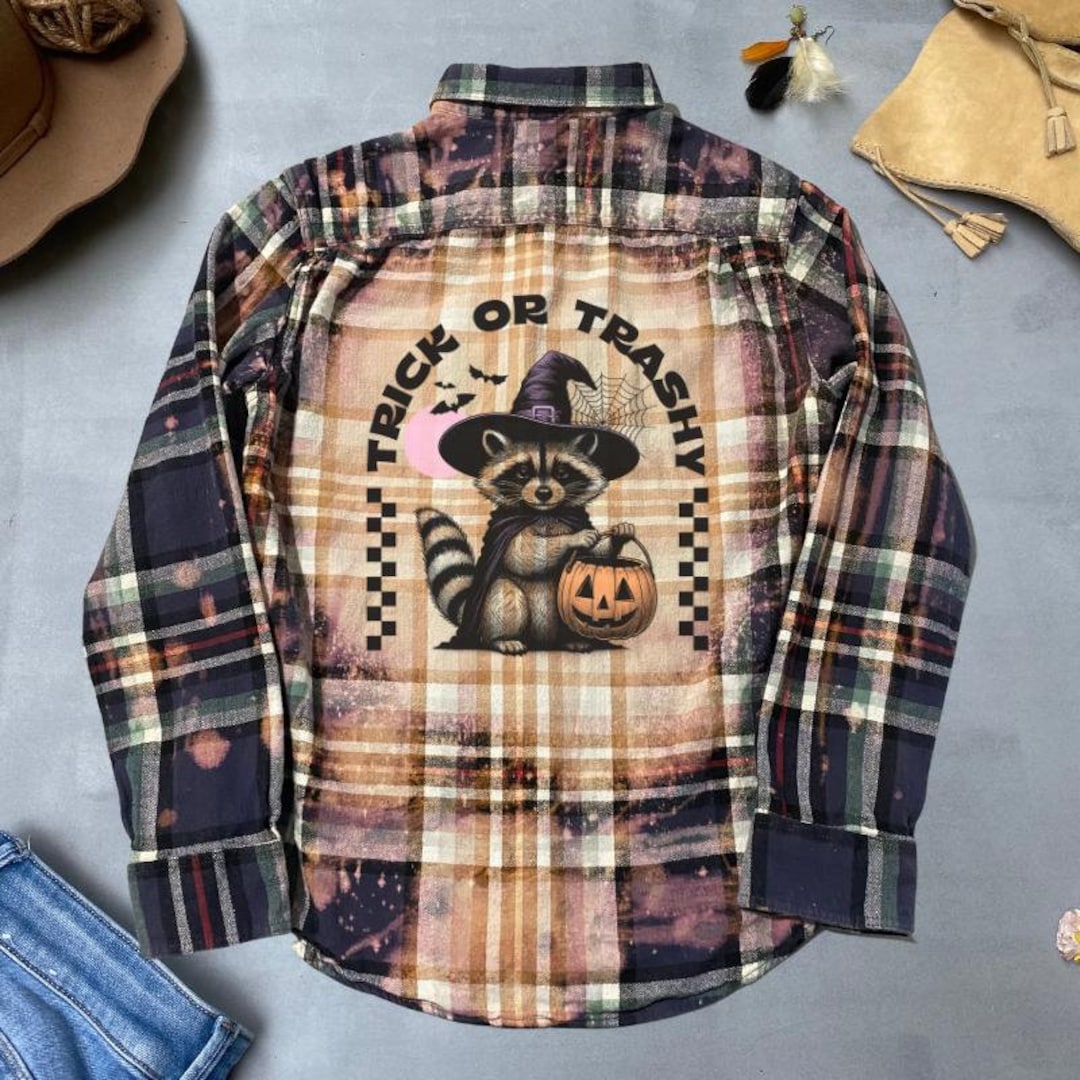 Flannel Shirt, Bleached Flannel, Halloween Shirt, Trick or Trash ...